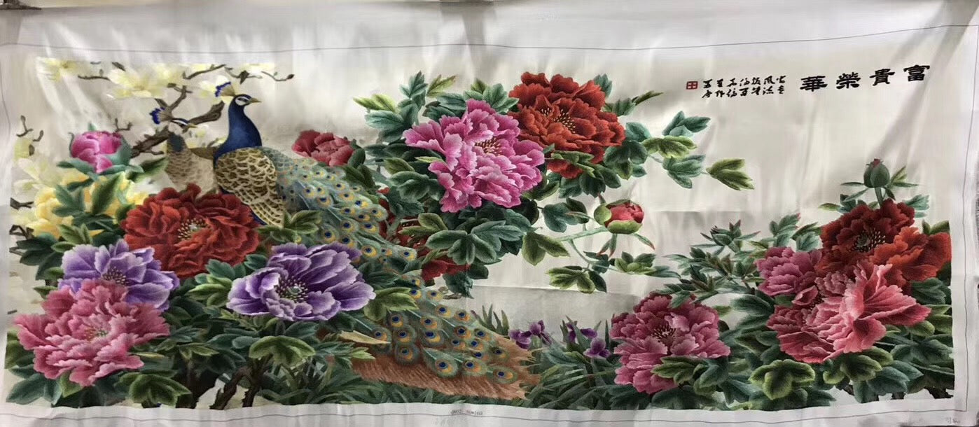 Chinese 100% Hand Suzhou Embroidery Art:peocock peony fish lotus 160cm ...